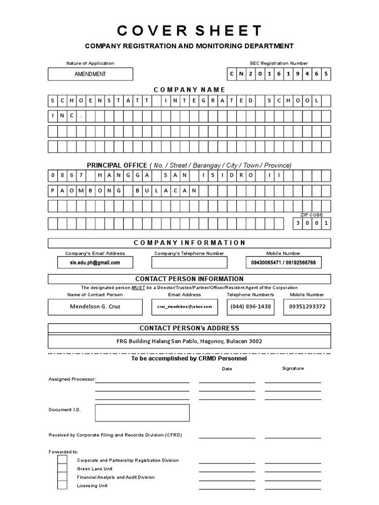 SEC Amendment Cover Sheet Template | PDF