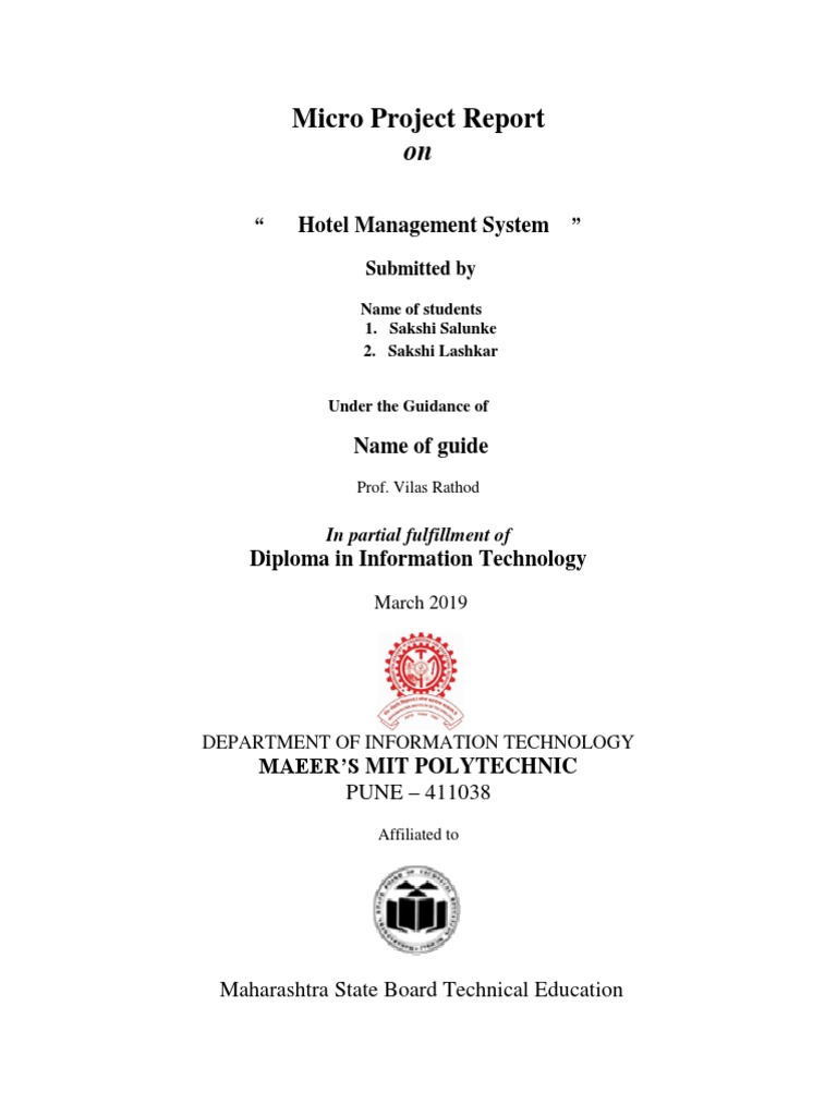 Micro Project Report: " Hotel Management System " | PDF | Metadata | Databases
