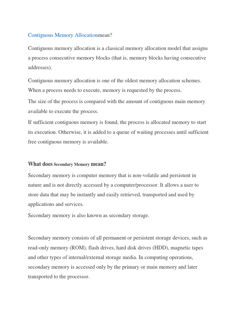 Contiguous Memory Allocationmean | PDF | Computer Data Storage | Areas Of Computer Science
