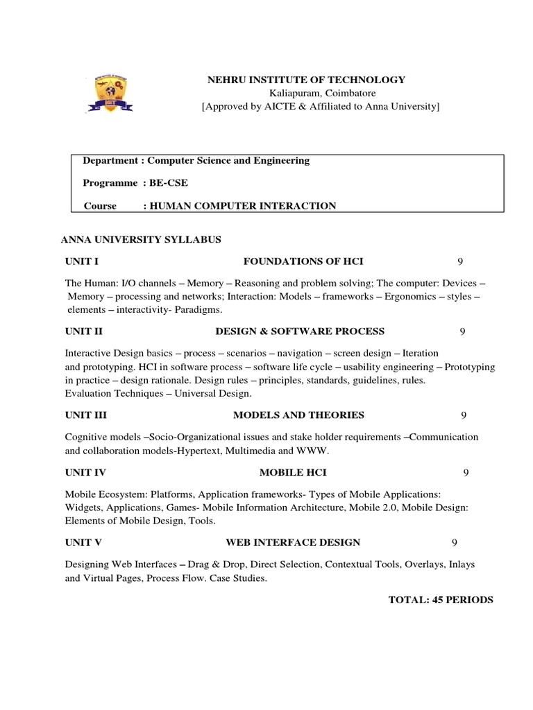Course Plan HCI | PDF | Human–Computer Interaction | Computer Science