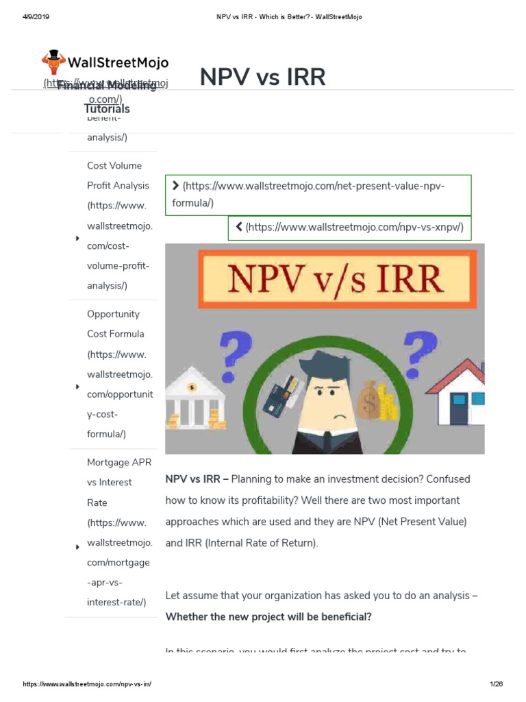 NPV Vs IRR - Which Is Better - WallStreetMojo | PDF | Internal Rate Of ...