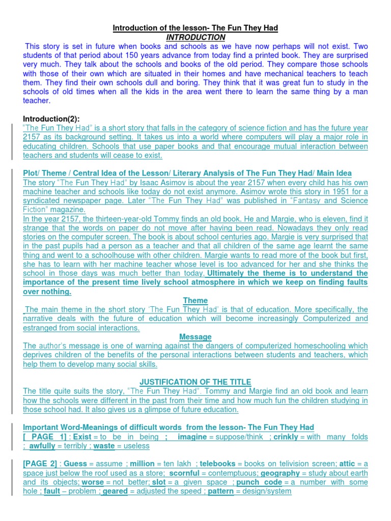 The Fun They Had - Notes | Download Free PDF | Isaac Asimov | Books