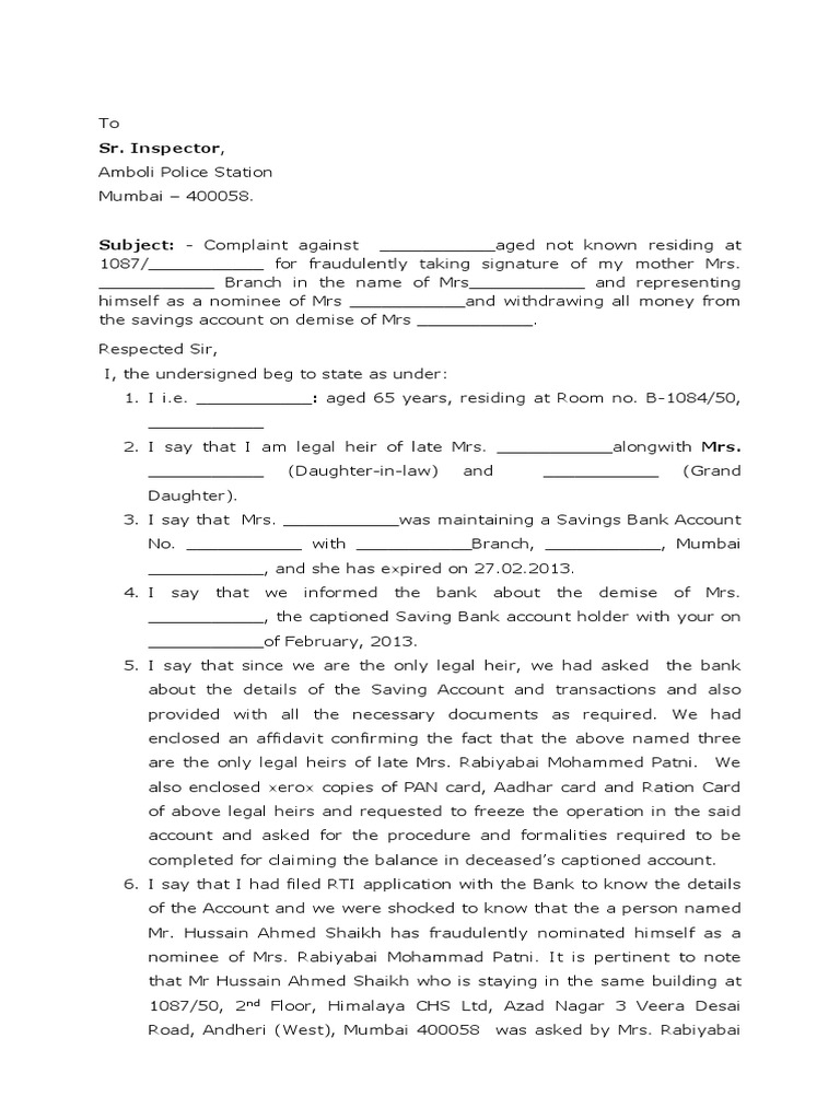 Police Complaint For Forgery | PDF | Complaint | Social Institutions