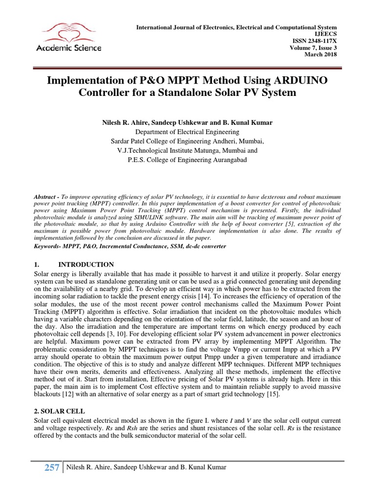 Implementation of P&O MPPT Method Using ARDUINO 1 | PDF | Photovoltaic ...