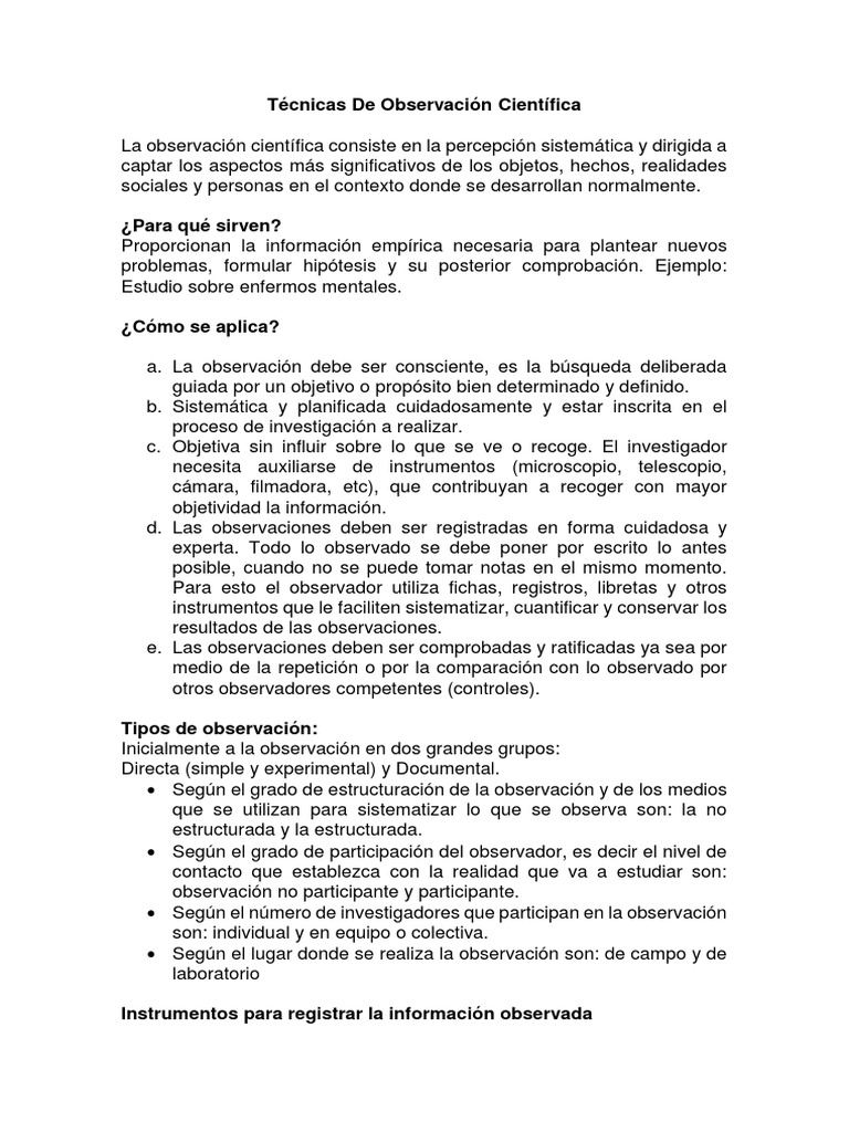 Técnicas De Observación Científica | Observación | Ciencia