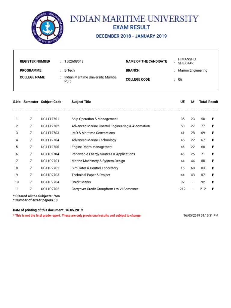 Exam Result: December 2018 - January 2019 | PDF | Engineering | Science ...
