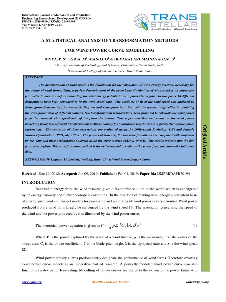 A Statistical Analysis of Transformation Methods For Wind Power Curve Modelling | PDF ...