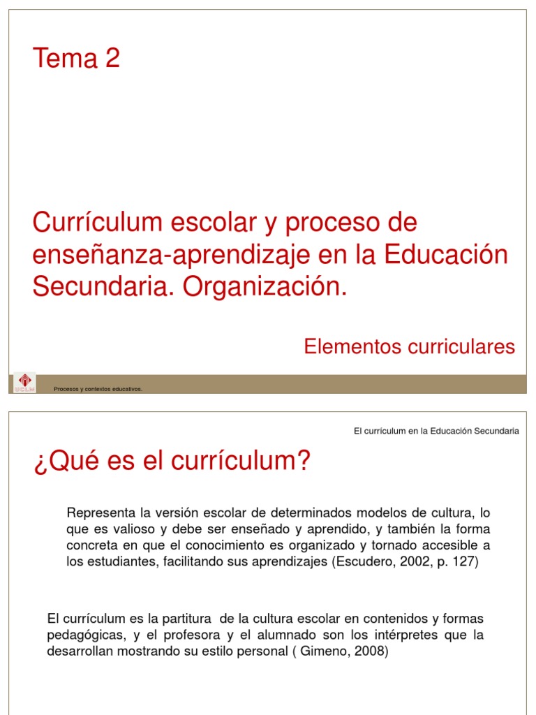 04 - Tema 2 Curriculum Escolar - Elementos Curriculares PDF | PDF ...
