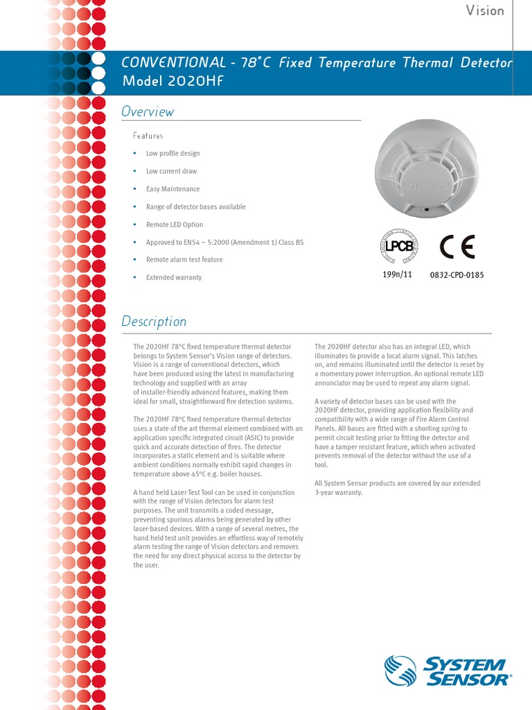 System Sensor Heat Detectors 2020HF | PDF | Sensor | Electricity