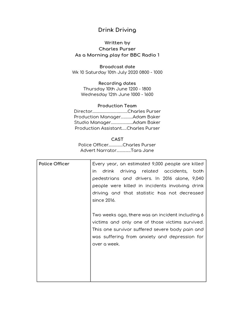 Drink Driving Script | PDF | Driving Under The Influence | Traffic ...