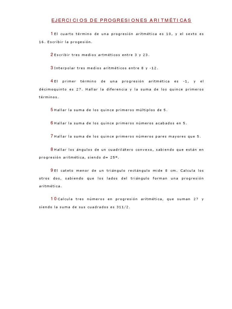 Ejercicios de Progresiones Aritmeticas PDF | PDF | Triángulo | Geometría Convexa