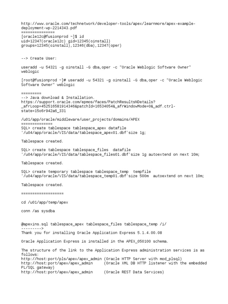 Apex Installtion | PDF | Oracle Database | Databases