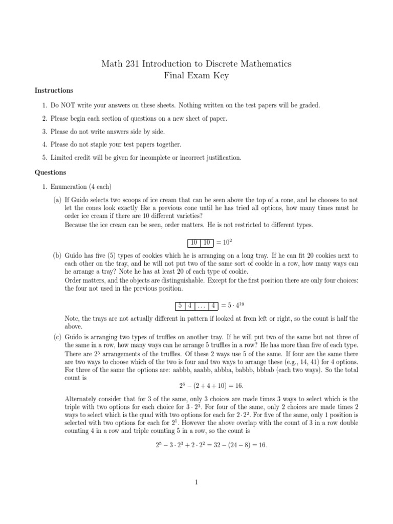 Discrete Mathematics Final Exam Key | PDF | Graph Theory | Mathematical ...
