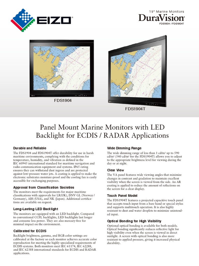 Panel Mount Marine Monitors With LED Backlight For ECDIS / RADAR ...