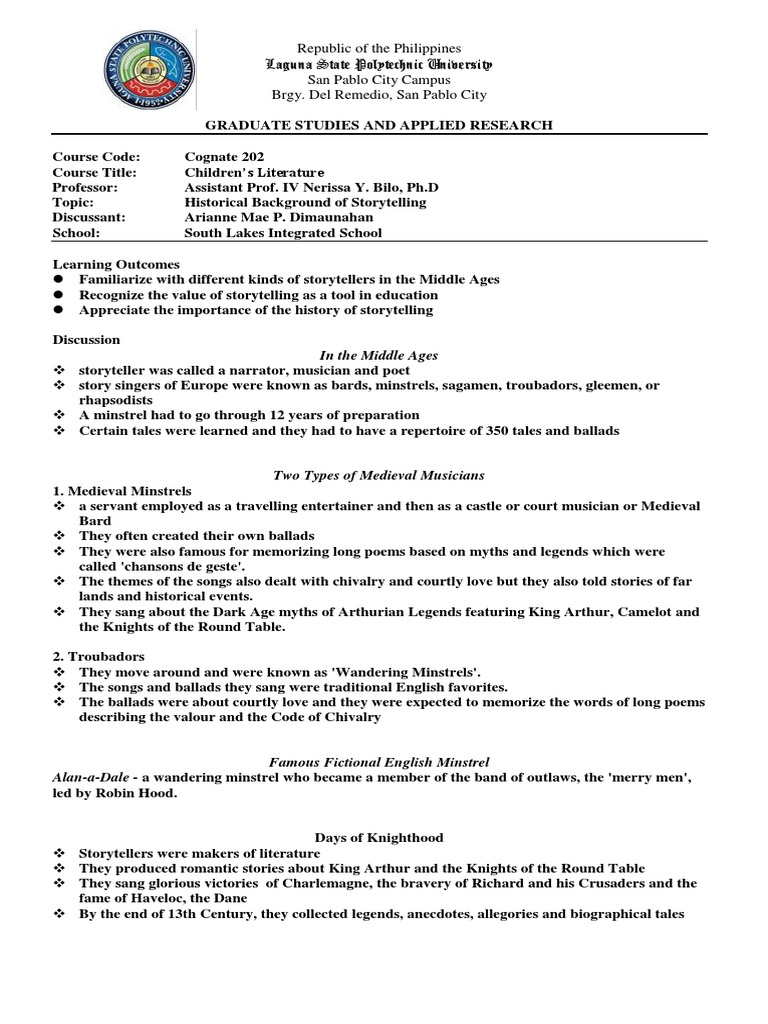 Unit VI Lesson 4 Historical Background of Storytelling | PDF ...