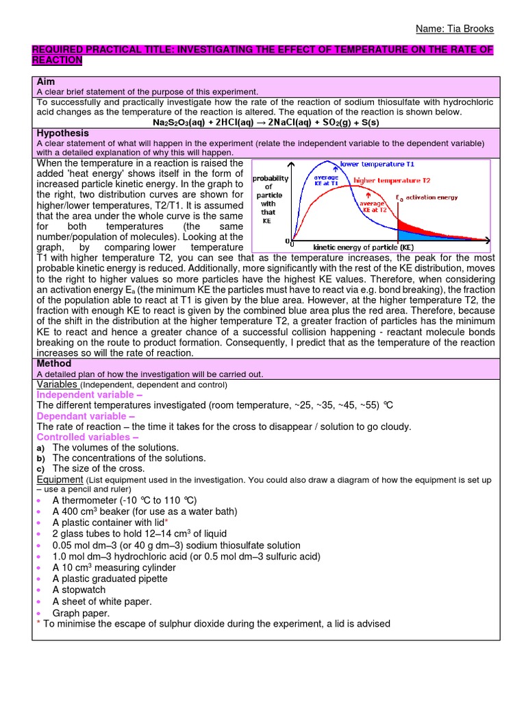 Chemistry Required Practical 3 | PDF | Reaction Rate | Chemical Kinetics