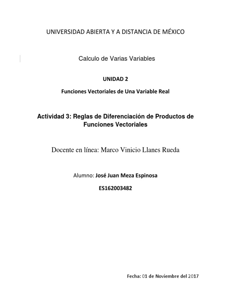 MCVV1 U2 A3 Jome | PDF | Función continua | Derivado
