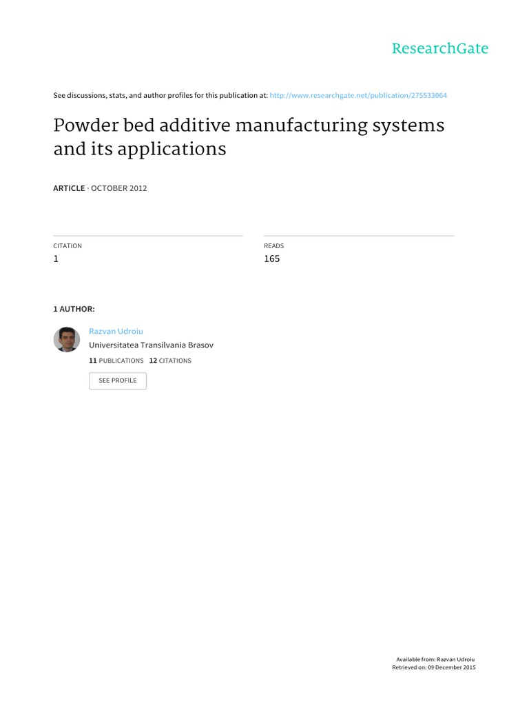 Powder Bed Additive Manufacturing Systems and Its Applications | PDF ...