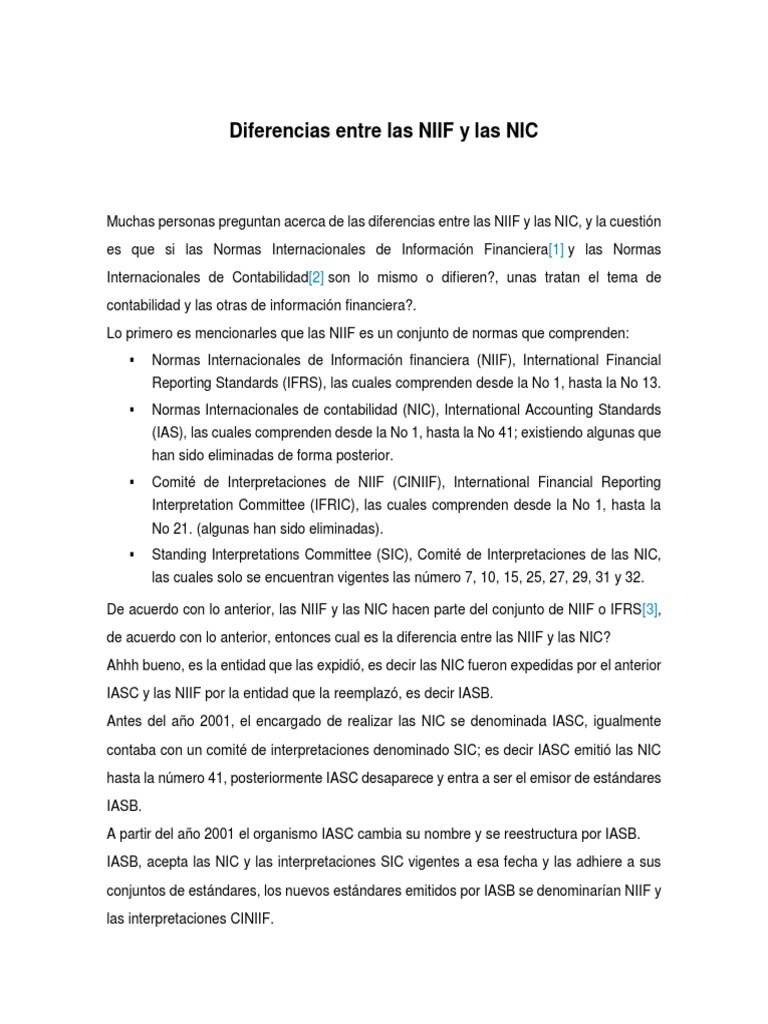 Diferencia Entre Niif y Nic | PDF | normas internacionales de INFORMACION FINANCIERA | Contabilidad