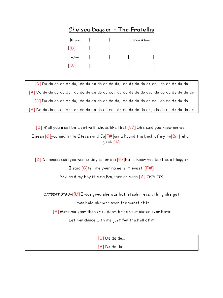 Chelsea Dagger - The Fratellis: Drums +bass & Lead | PDF | Sports