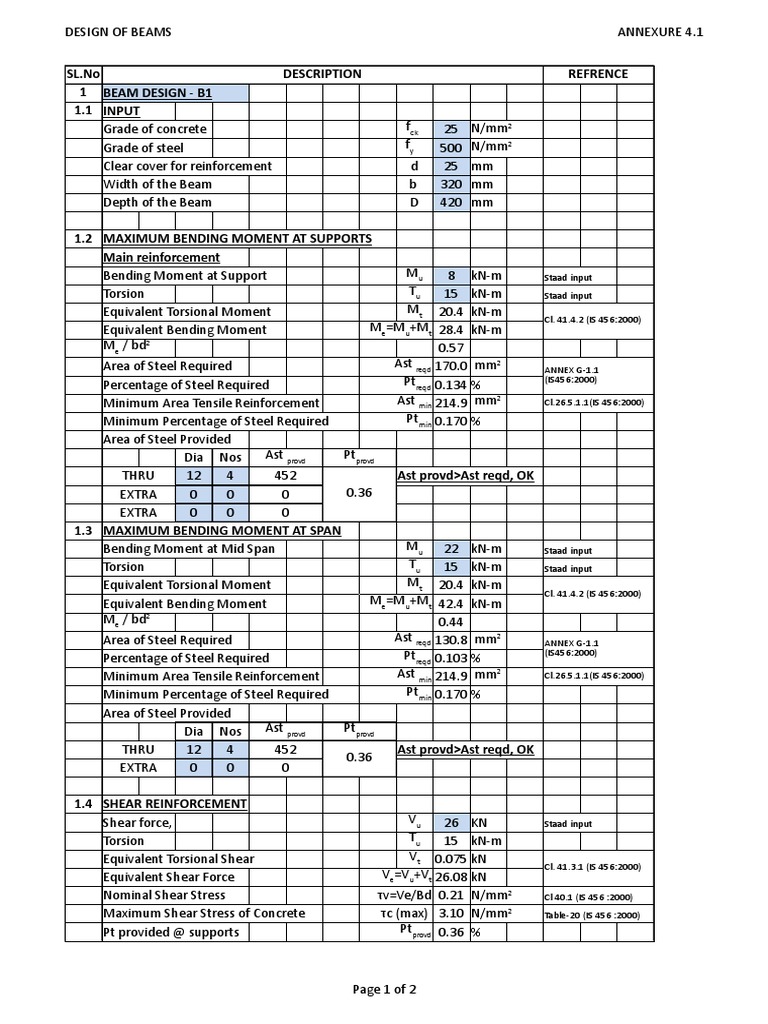 SL - No Description Refrence 1 Beam Design - B1 1.1 INPUT | PDF | Beam ...