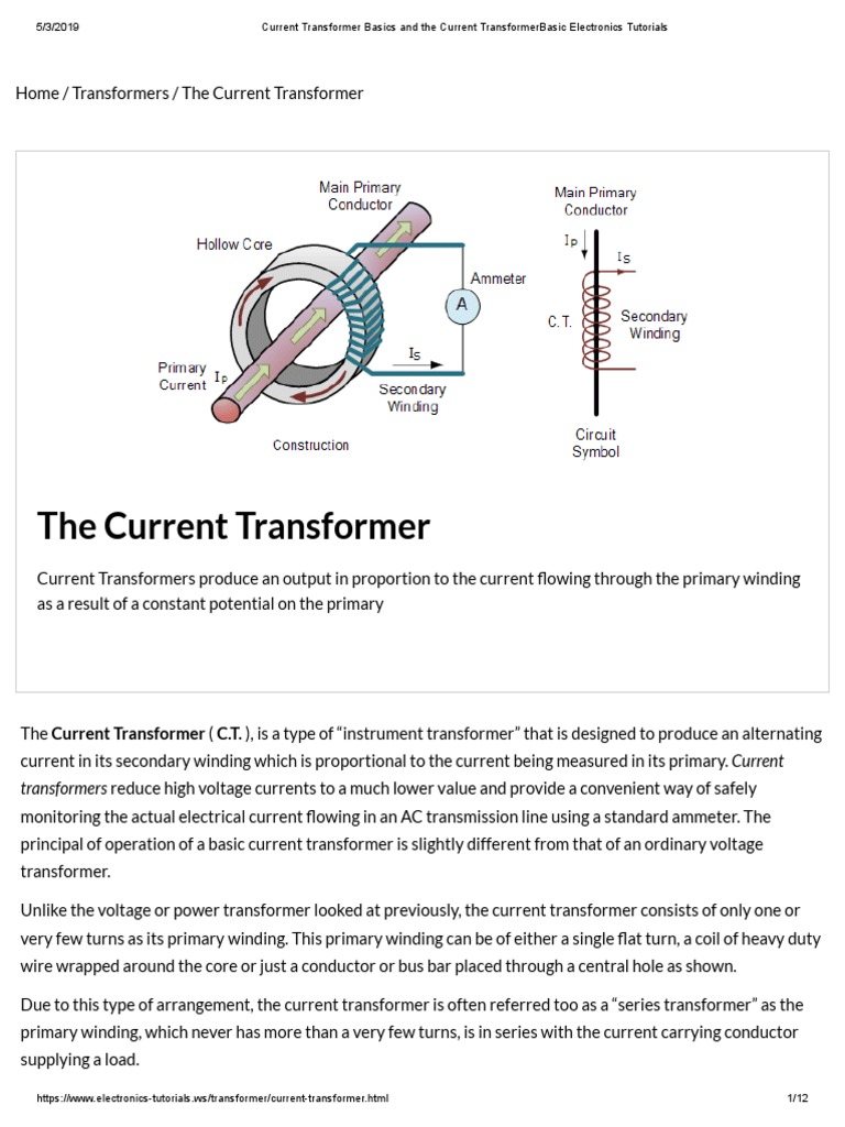 Current Transformer Basics and The Current Transformer | PDF | Transformer | Electric Current