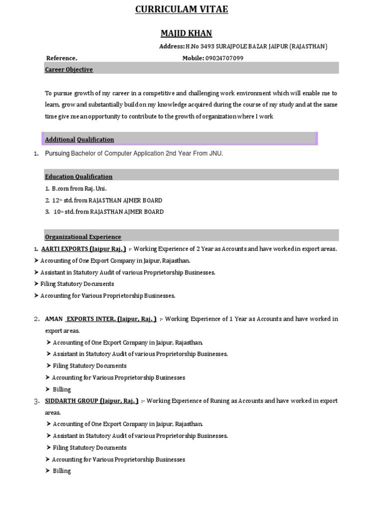 Majid Khan's Resume: A Summary of Work Experience, Education, Skills, and Career Objectives ...