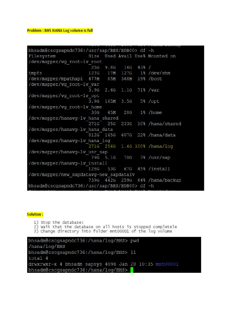 SAP HANA Log Vol Is Full | PDF