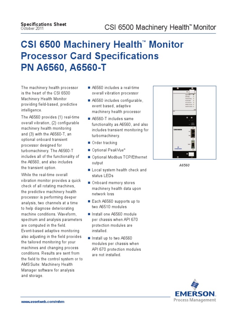 CSI 6500 Machinery Health Monitor Processor Card Specifications PN ...