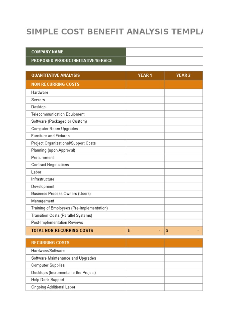 Simple Cost Benefit Analysis Template 8746 | PDF | Computer Hardware ...