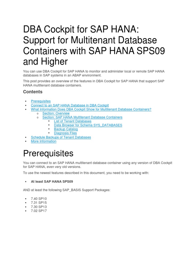 DBA Cockpit For SAP HANA | PDF | Databases | Backup