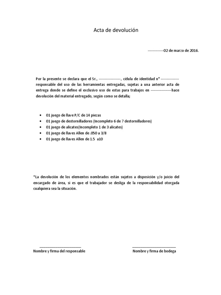 Acta de Devolucion | PDF