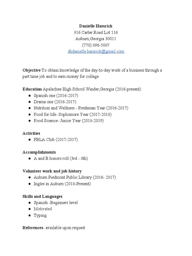 Resume Danielle Hamrick | PDF