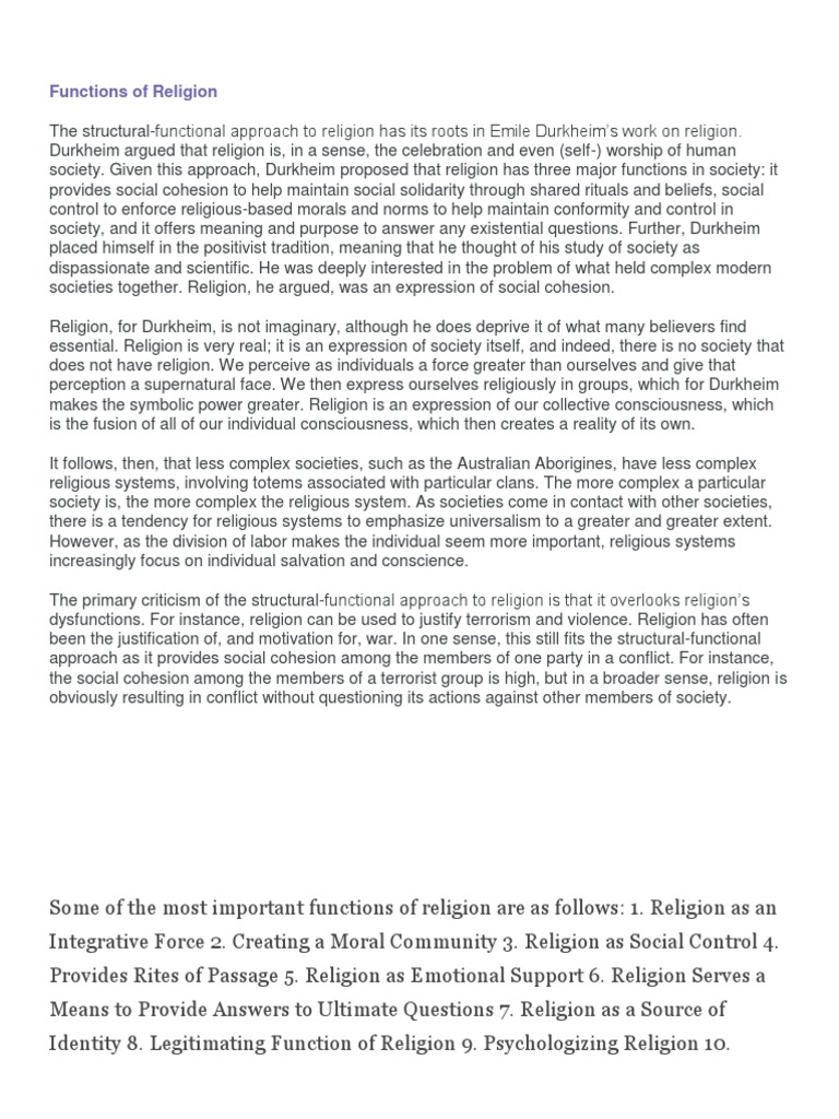 Functions of Religion | PDF | Émile Durkheim | Spirituality