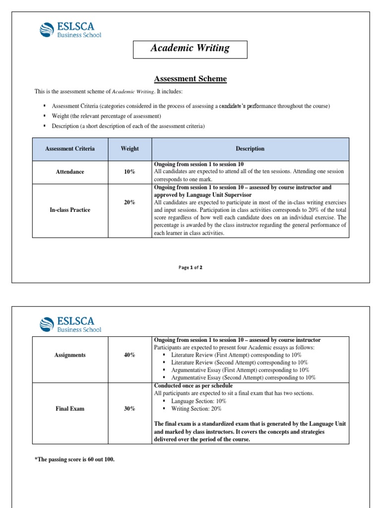 Academic Writing - Assessment Scheme | PDF | Test (Assessment) | Essays