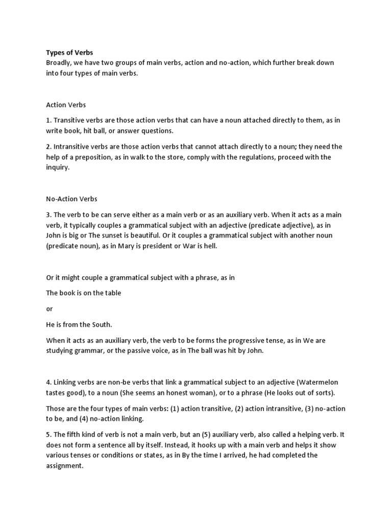 Types of Verbs | PDF | Perfect (Grammar) | Verb