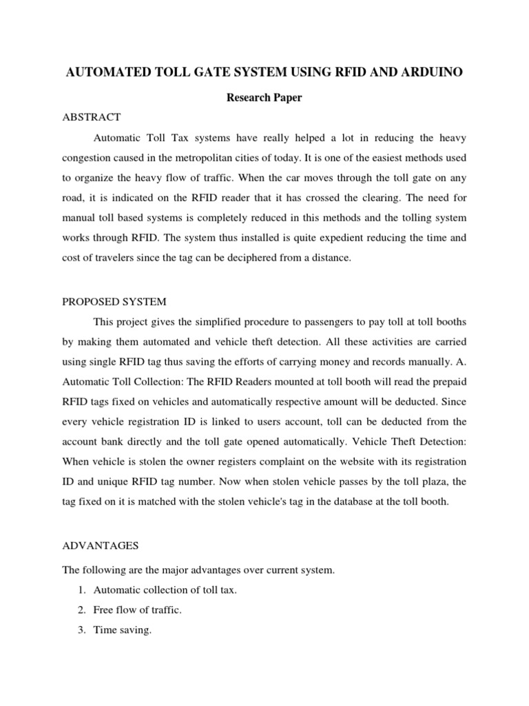 Automated Toll Gate System Using Rfid and Arduino: Research Paper ...