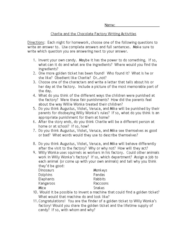 Charlie and The Chocolate Factory Writing Activiti 34819 | PDF