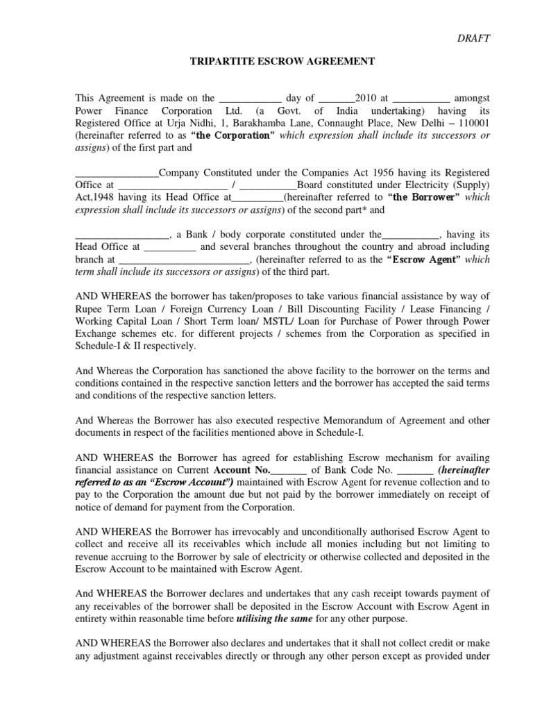 Escrow Agreement Template | PDF | Debtor | Payments
