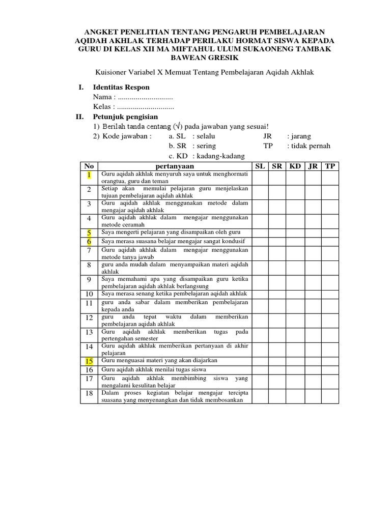 Angket Penelitian | PDF