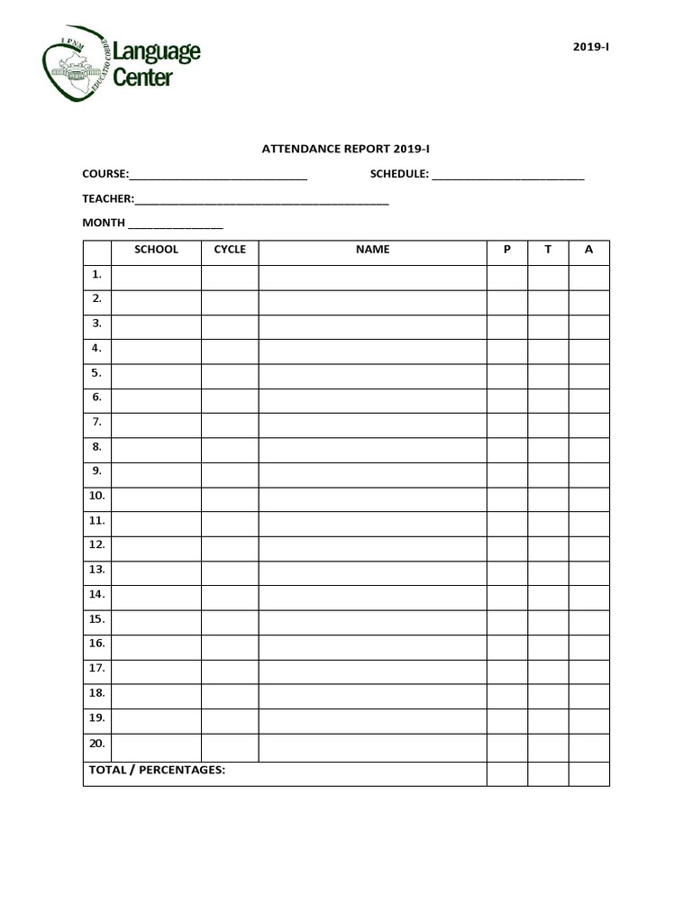Attendance Report 2019-I | PDF