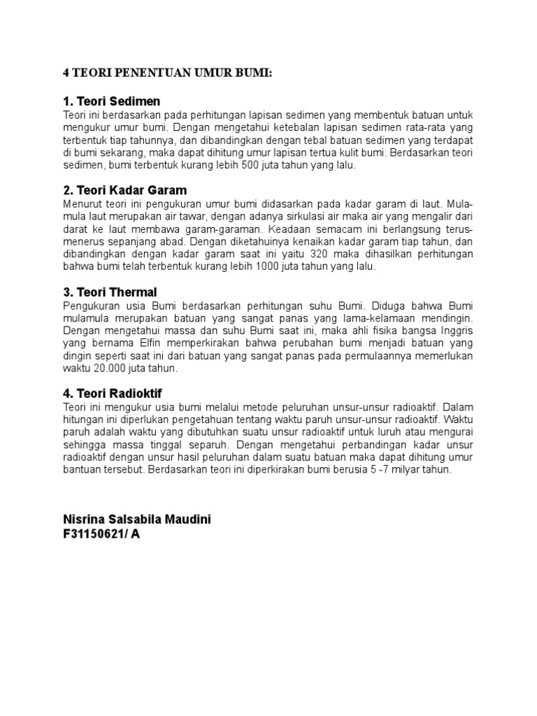 Teori Penentuan Umur Bumi dan Perkiraannya | PDF