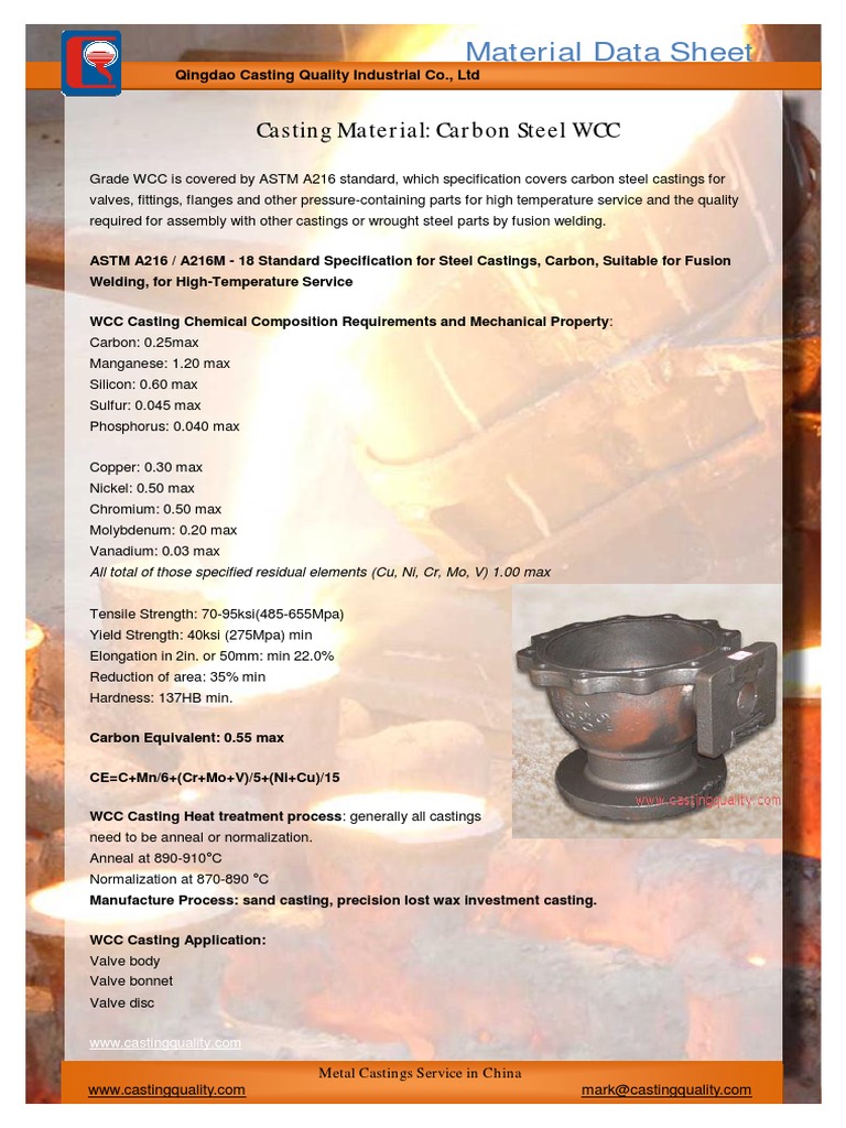 Carbon Steel WCC Casting Data Sheet | PDF | Steel | Casting (Metalworking)