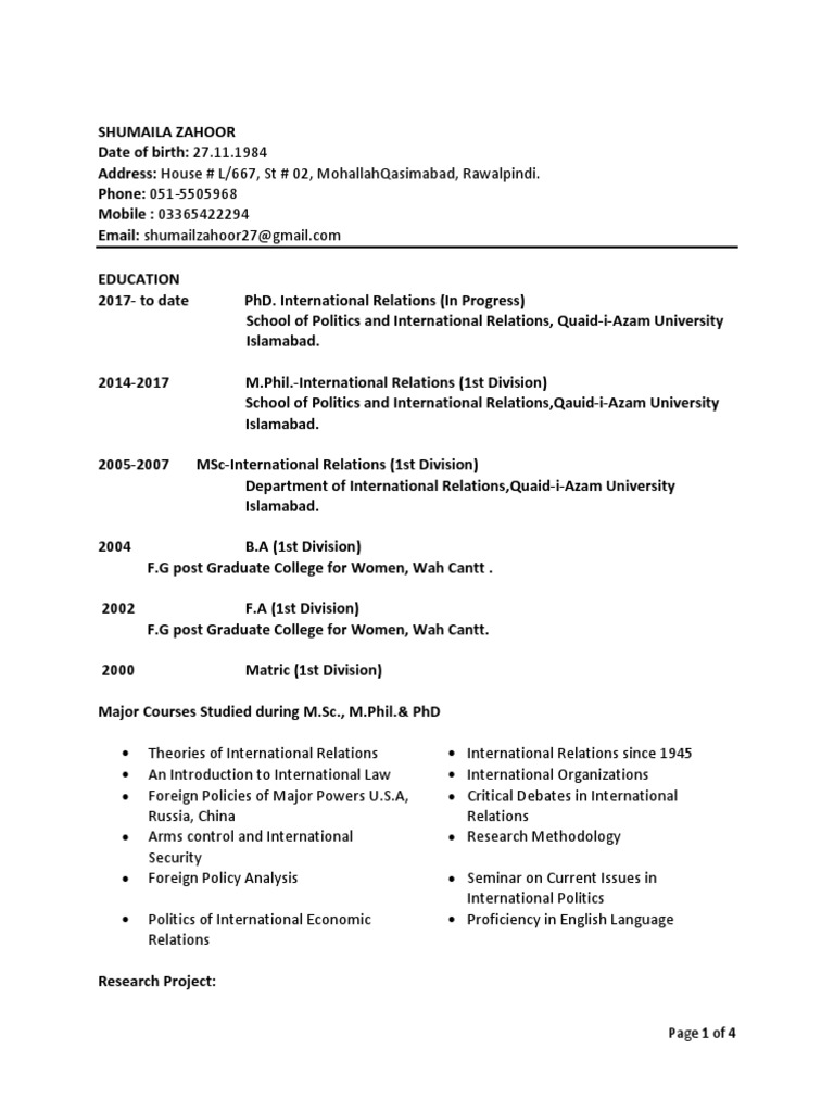CV Format | PDF | International Relations | Postgraduate Education