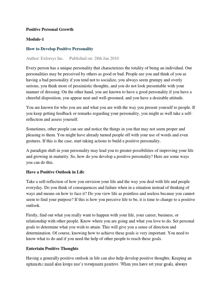 How To Develop Positive Personality: Positive Personal Growth Module-1 ...