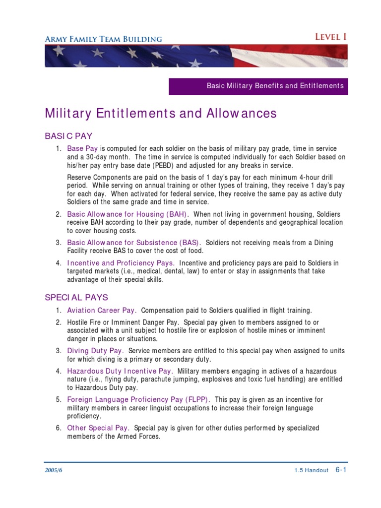 Basic Military Benefits and Entitlements Handout 6 | PDF | Government ...