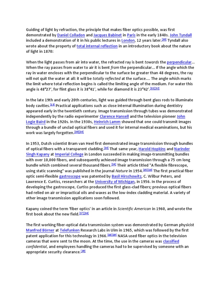 History and Invention of Fiber Optics | PDF | Optical Fiber | Optics