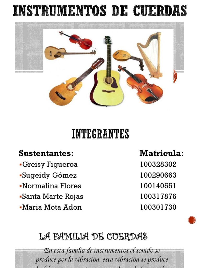 Diapositiva de Los Instrumentos de Cuerdas | PDF | Guitarras | Violonchelo