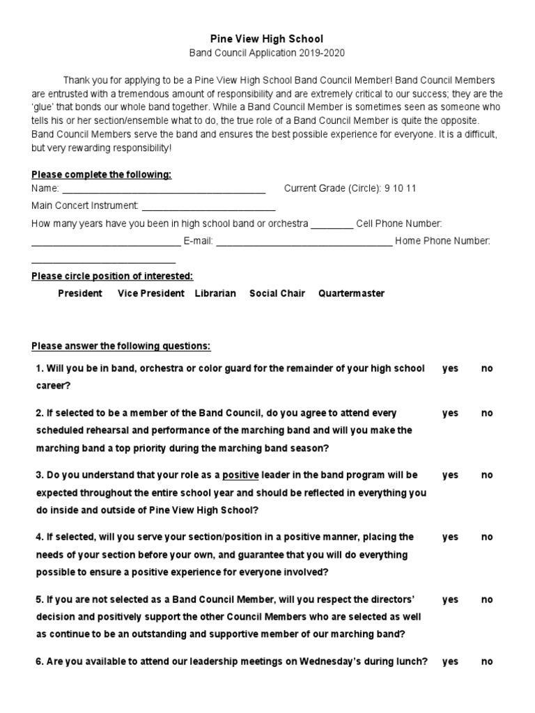 Band Council Application | PDF | Orchestras