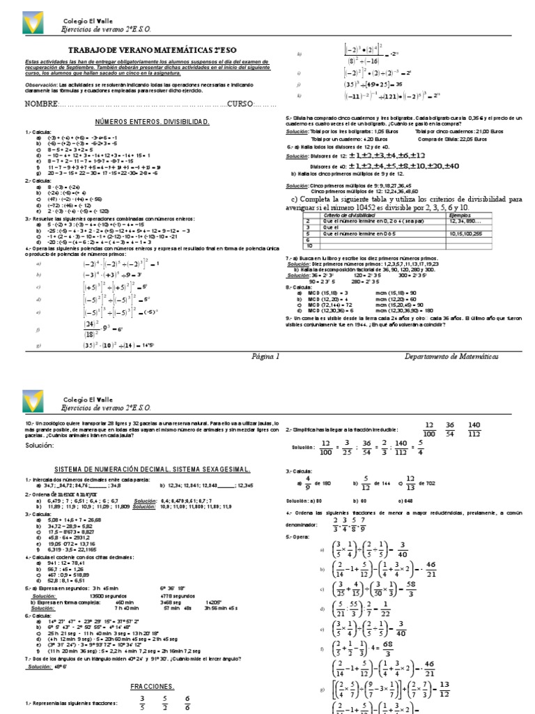 Fichas de Verano Soluciones 2c2baeso | PDF | Números | División ...